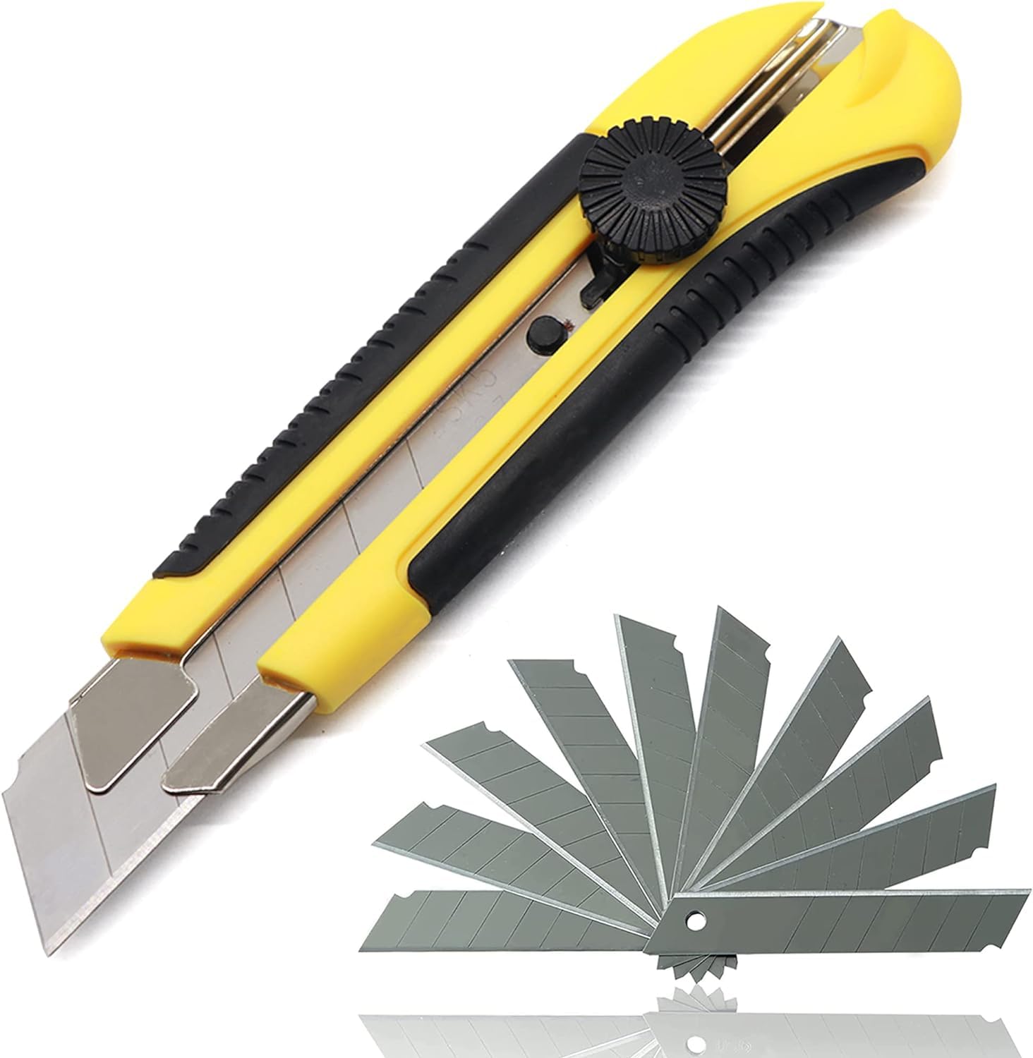 25MM Heavy Duty Utility Knife, Box Cutter with 10pcs SK-5 Retract Blades,Retractable Box Cutter for Cartons, Cardboard and Boxes, Smooth Mechanism, Perfect for Office and Home use
