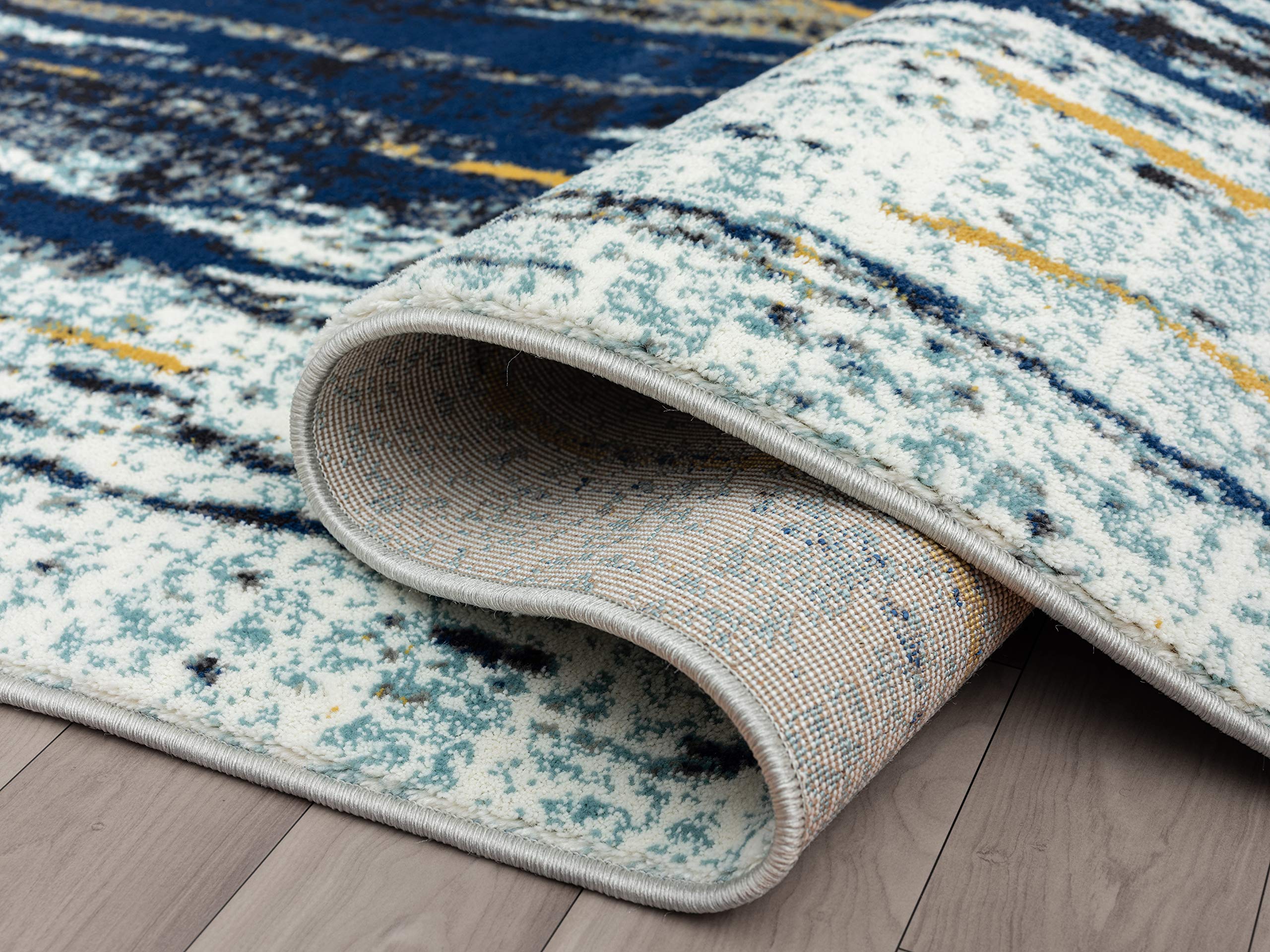 Abani Rugs Blue & Yellow Painted Pattern Area Rug w/Bold Design Rugs Modern 6' x 9' Accent Rug, Laguna Collection