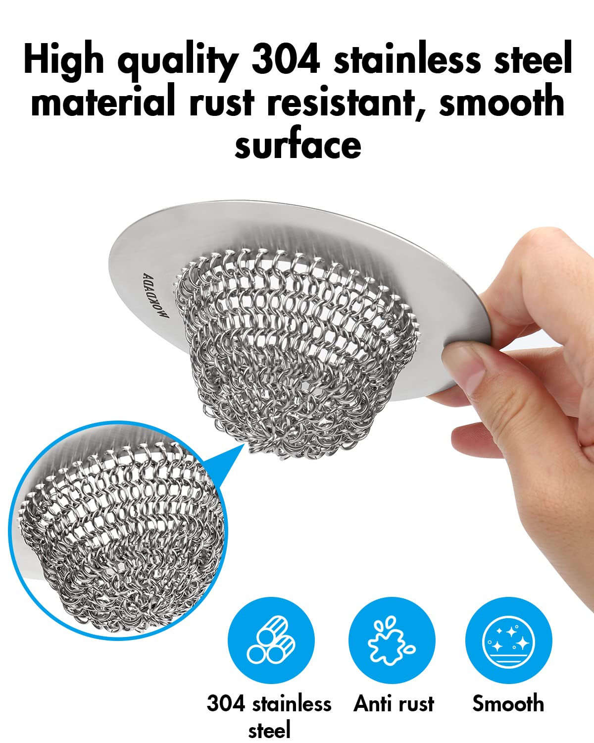 2 Packs Sink Drain Strainer, Easy Clean Reversible Mesh Sink Strainer with 304 Stainless Steel, Wokdada Revolutionary Anti-Rust Kitchen Sink Strainer Food Catcher for Garbage Disposal Without Clogging