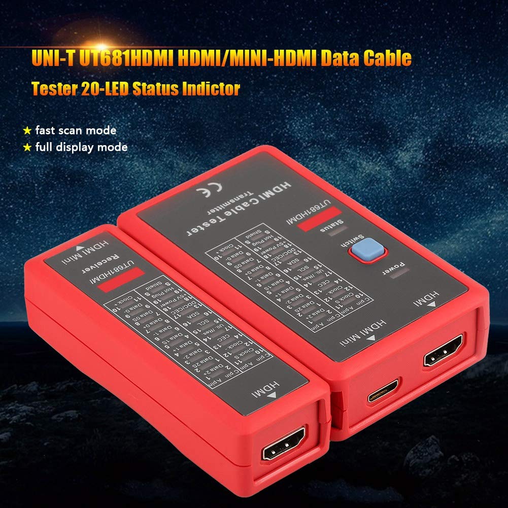 HDMI Mini-HDMI Battery Operated Data High Definition Cable Tester Continuity Checker 20 LED Light Status Indictor to Check Disorder Short Open and Cross Connection