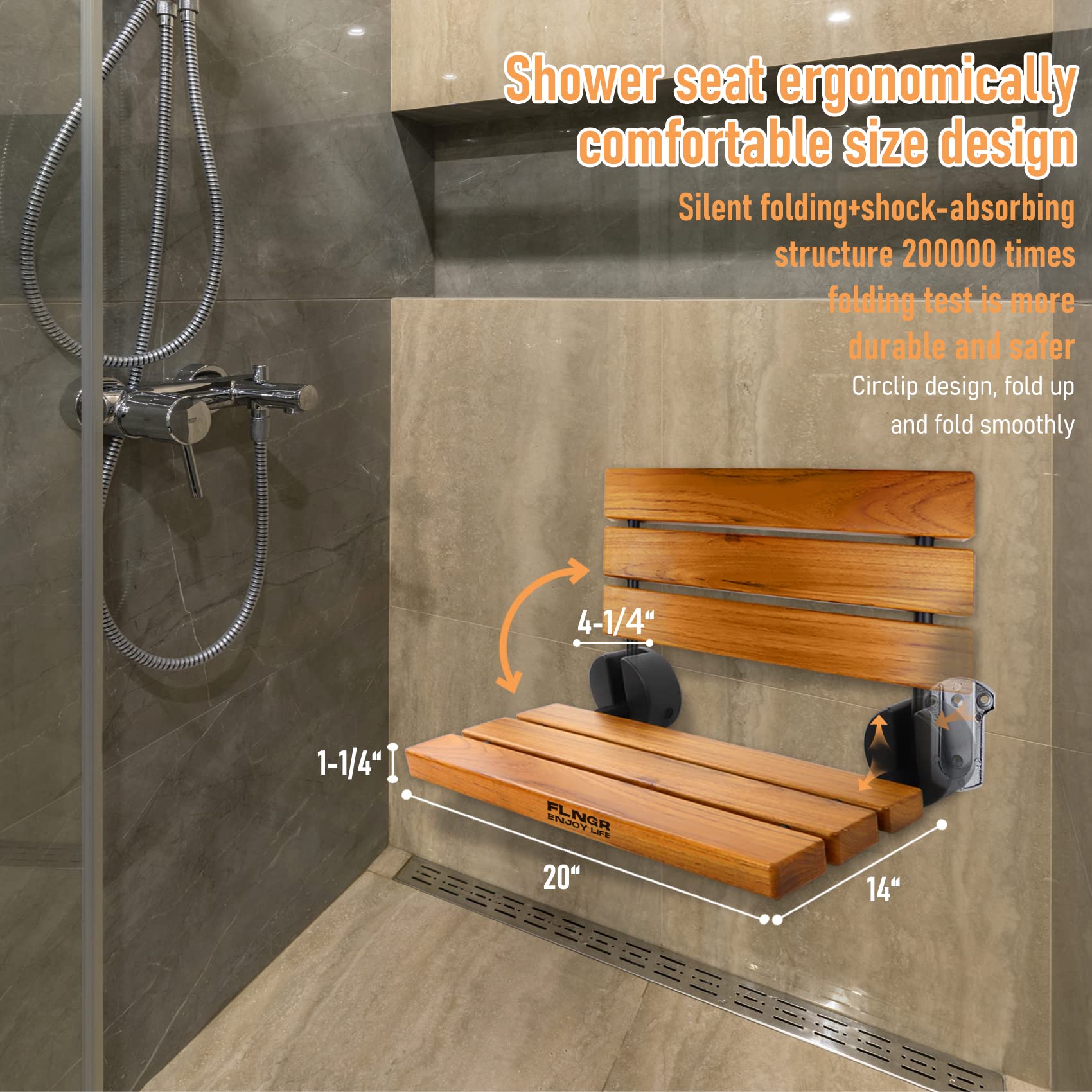 20" Folding Teak Shower Seat Wall Mounted,Fold Down Shower Seat,Foldable Shower Bench,Home Care Teak Shower Seat Bench for Inside Shower,Folding Shower Seat Bench,Wall Mount Shower Seat Bench Chair