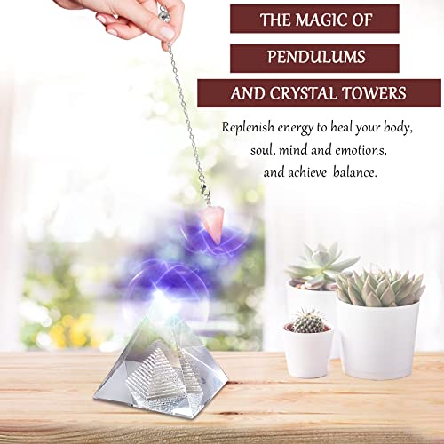 23PCS Natural Crystals and Healing Stones Set, 7 Raw Chakra Stones,10pcs Tumbled Stones, Pink Pillar Crystal Necklaces & Pendulum, White Pyramid & Pillar, 50g Stones Assorted, Wooden Box