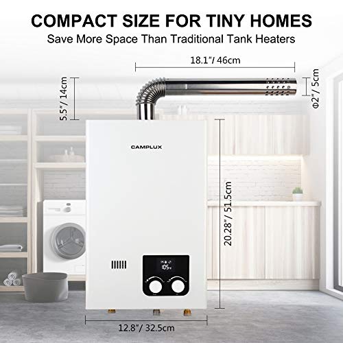 Camplux Tankless Water Heater, 2.64 GPM On Demand Instant Hot Water Heater, Propane Tankless Water Heater Indoor, White