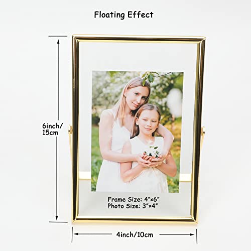 AhaGo Floating Picture Frame (Gold, 4"x6"), For Multiple Photo Sizes (3x5, 2x3, 1x2), Vertical Adjustable Tabletop/Shelf Photo Frame, Classy Gift Choice for Halloween, Thanksgiving, Christmas, Home or Wedding Decorationā¦