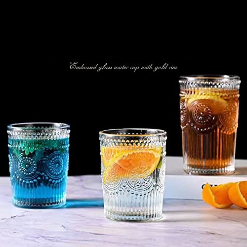 Amzcku Vintage Drinking Glass Set of 4, 10 oz - For Cocktails, Mixed Drinks, Whiskey, Beverage, Water, Milk and Juiceā¦