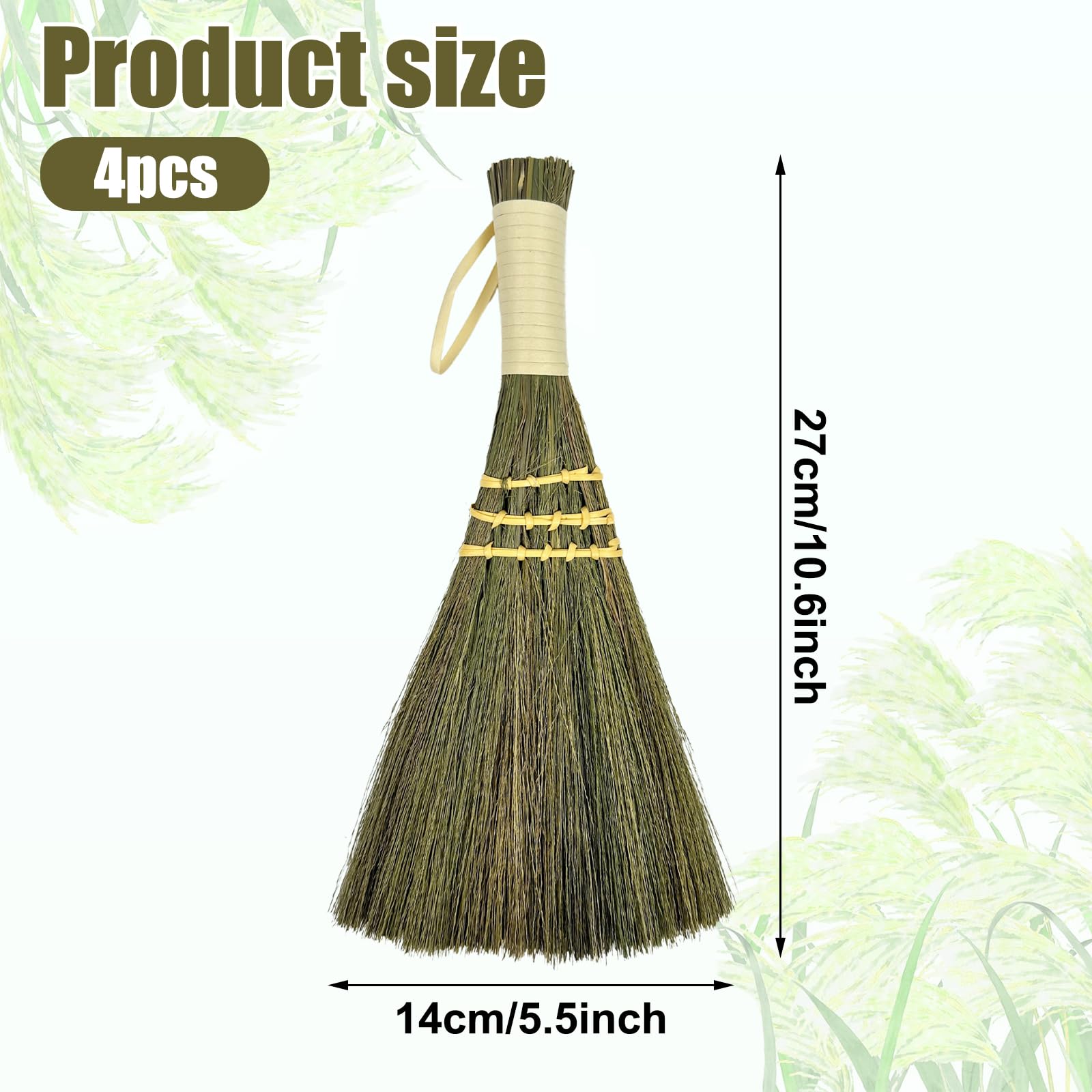 4pcs 10.6 Inch Short Handle Whisk Broom Mini Broom, Natural Bristles Handheld Brush Hand Broom for Multi Surface Sweeping Small Hand Broom Brush for Outdoor Camping Car Porch Debris Dust Dirt