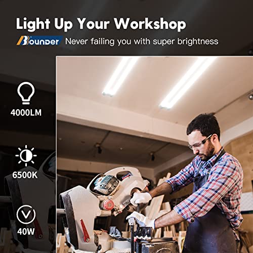 BBOUNDER 20-Pack Linkable LED Utility Shop Light, 4 FT, 4000 LM, 6500K Cool Daylight, 48 Inch Integrated Fixture for Garage, 40W Equivalent 250W, Surface + Suspension Mount, White