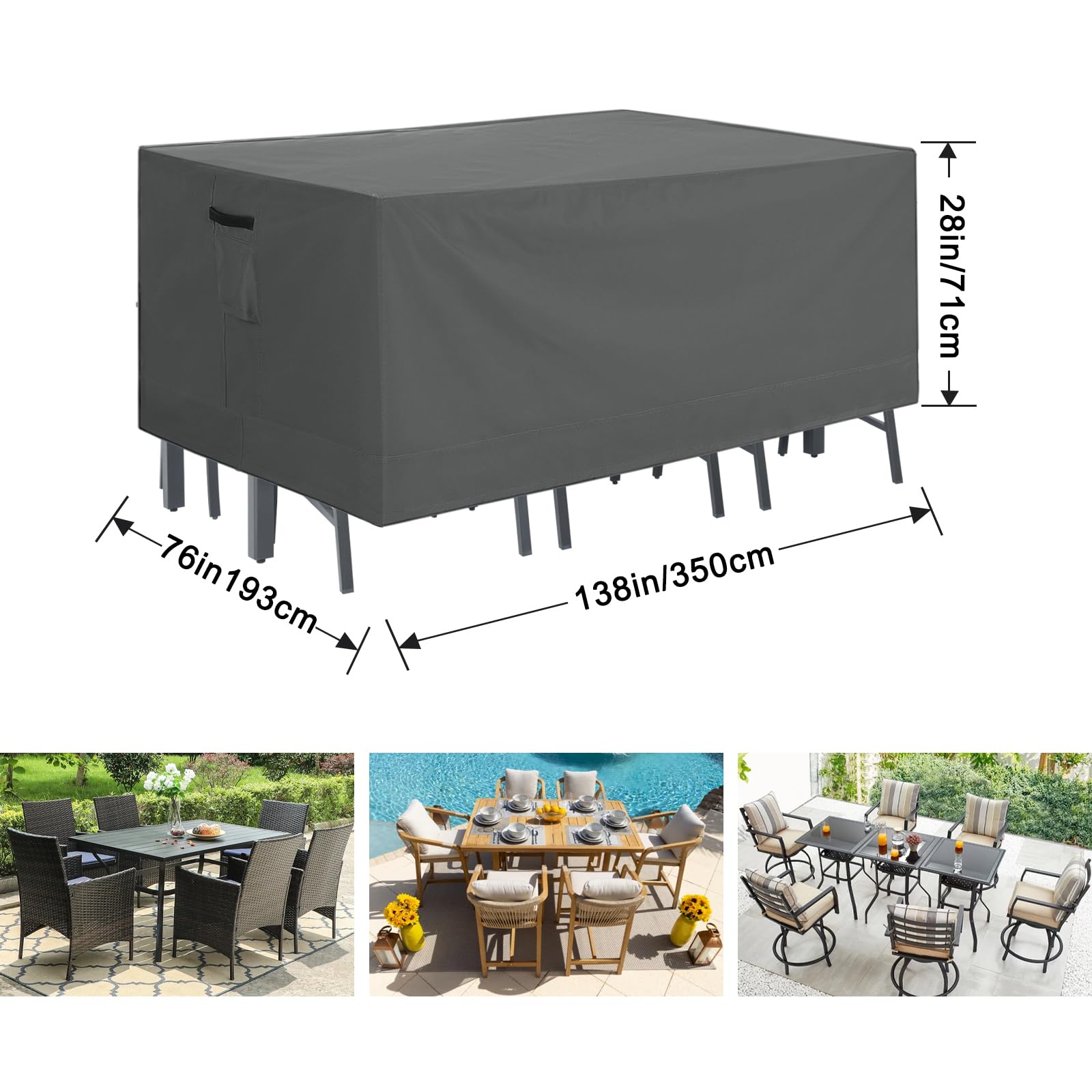 ABCCANOPY Outdoor Rectangular Patio Furniture Covers 600D Oxford Heavy Duty Table Cover Waterproof Windproof Anti-UV Dust Proof Protective Covers Dining Table & Chair Set Cover 138x76x28 inches
