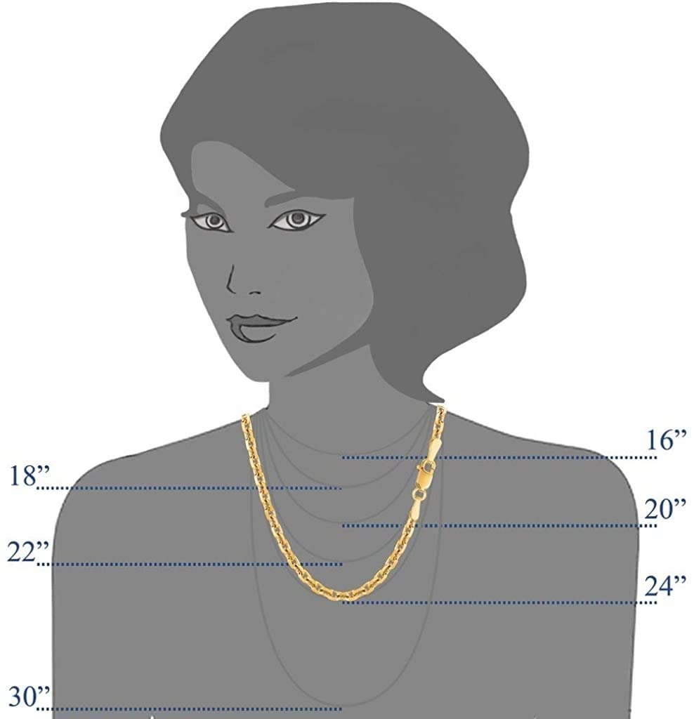 14k SOLID Yellow Gold 4.0mm Shiny Diamond Cut Cable Link Chain Necklace for Pendants and Charms with Lobster-Claw Clasp (18", 20", 22", or 24 inch)