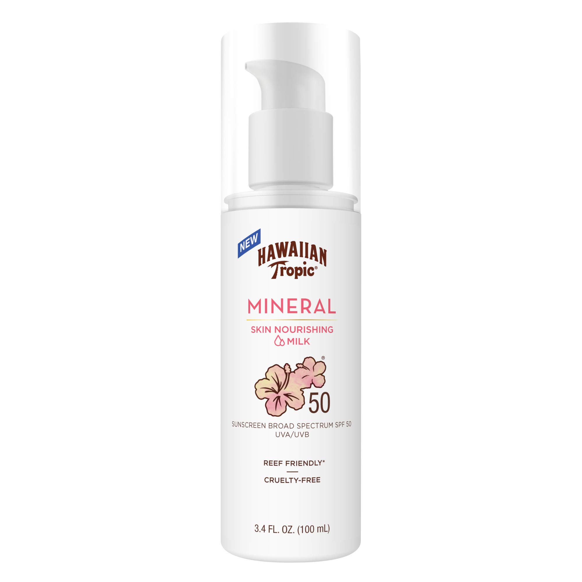 Hawaiian Tropic Mineral Skin Nourishing Milk Sunscreen SPF 50, 3.4oz | Sun Milk, Zinc Oxide Sunscreen, Mineral Sunblock, Oxybenzone Free Sunscreen, Travel Size Sunscreen, 3.4oz