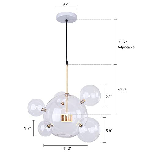 EDISLIVE Modern Artistic Chandeliers Bubble 1-Light 6-Clear Globe Glass Sputnik Pendant Light for Dining Room White