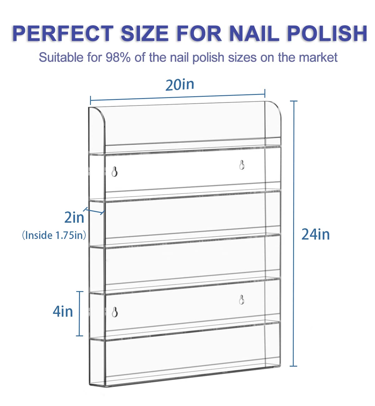 FEMELI 2 Pack Nail Polish Wall Racks 20 * 24 Inch Hold Up to 240 Bottles,Clear Acrylic Nail Polish Shelf Organizer Wall Mounted 6 Rows