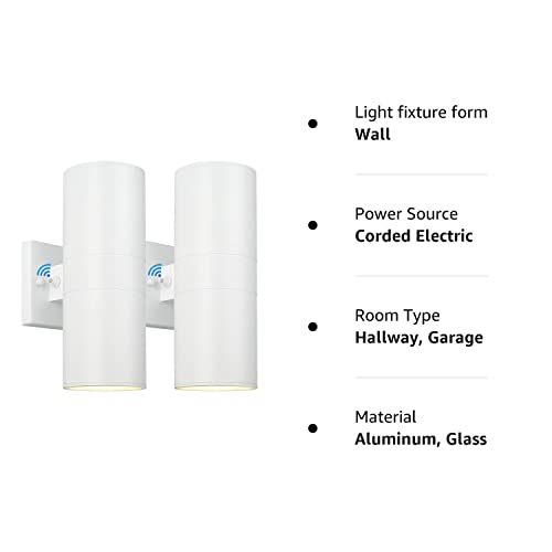 2-Pack White Outdoor Wall Sconces Dusk to Dawn, Up Down Modern Exterior Light Fixtures for House, Outside Wall Lights for Porch Garage Patio Front Door Hallway, Weather-Proof Aluminum Finish