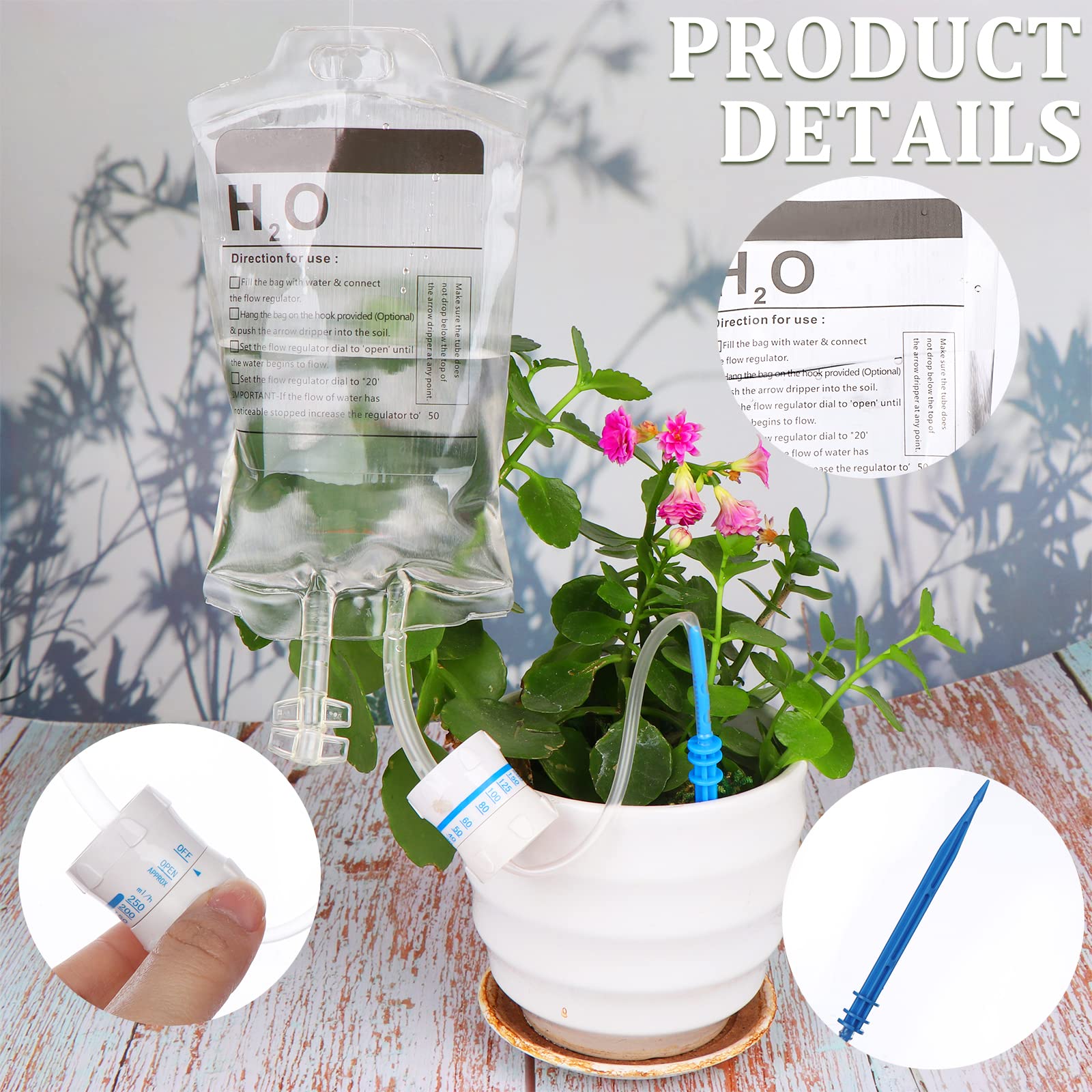3 Pcs Drip Bag Automatic Watering Dripper Bag, 5-250ml/hrs Adjustable Control Valve Switch Plant Watering Bag Drip Irrigation Kit for Indoor Outdoor Plant Watering