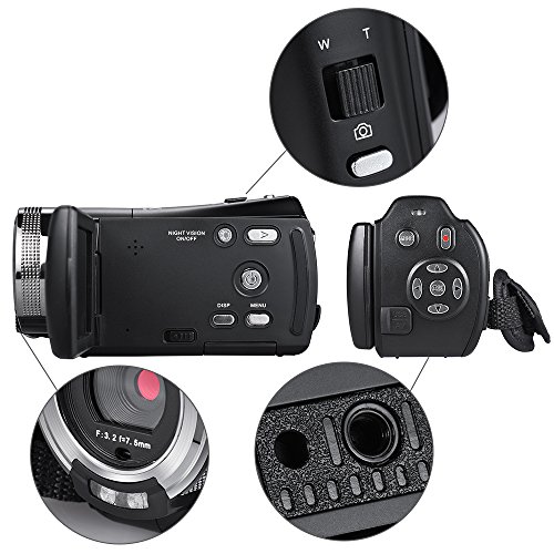 Andoer Video Camera V12 1080P Full HD 16X Digital Zoom Recording Portable Camcorder with 3.0 Inch Rotatable LCD Screen Max. 20 Mega Pixels Support Night Vision Face Detection Face Beautification