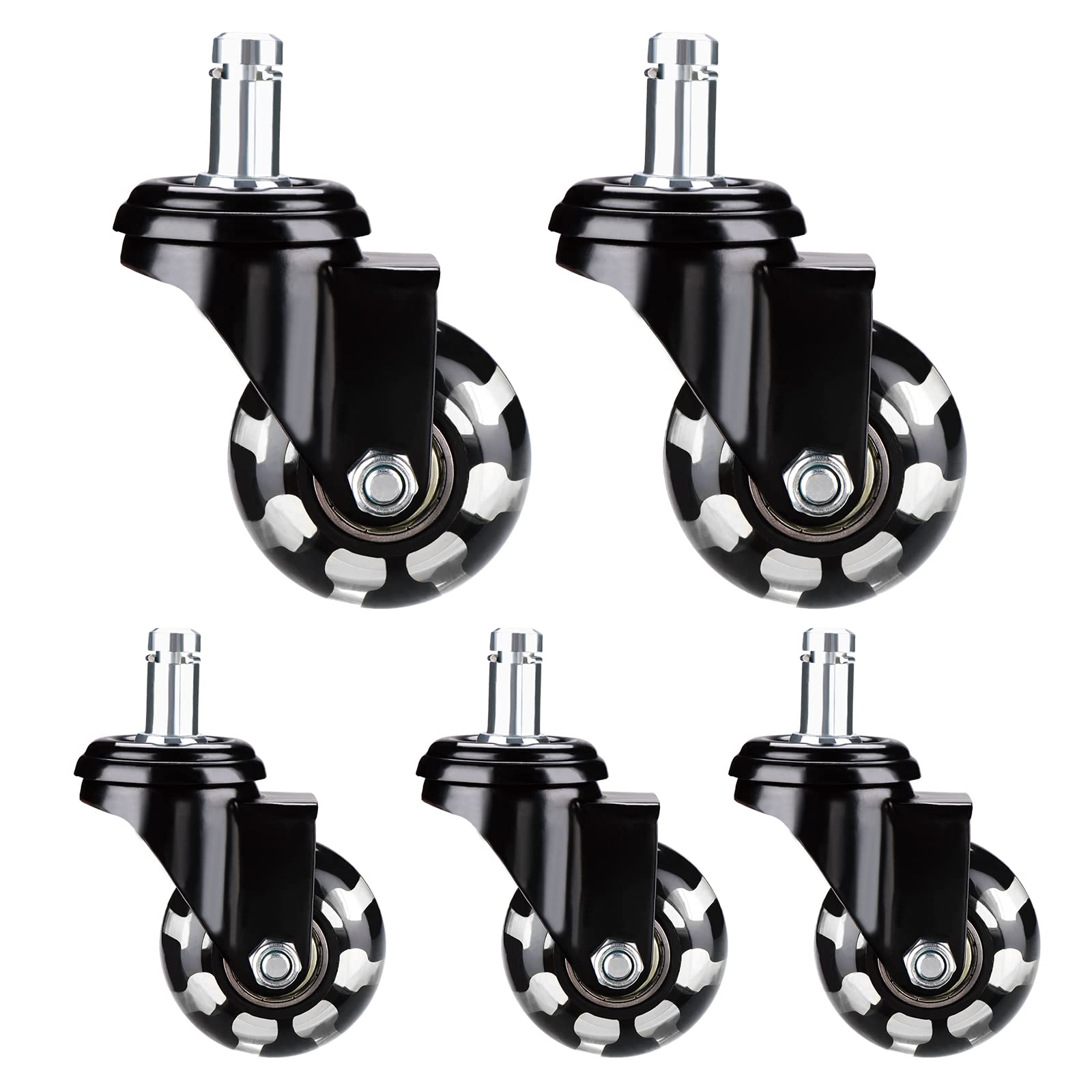 2" Office Chair Casters Wheels Replacement Heavy Duty & Floor Safe Wheels with Plug-in Stem 7/16''X7/8'',Universal Fit for Hardwood Carpet Tile Floors.Set of 5