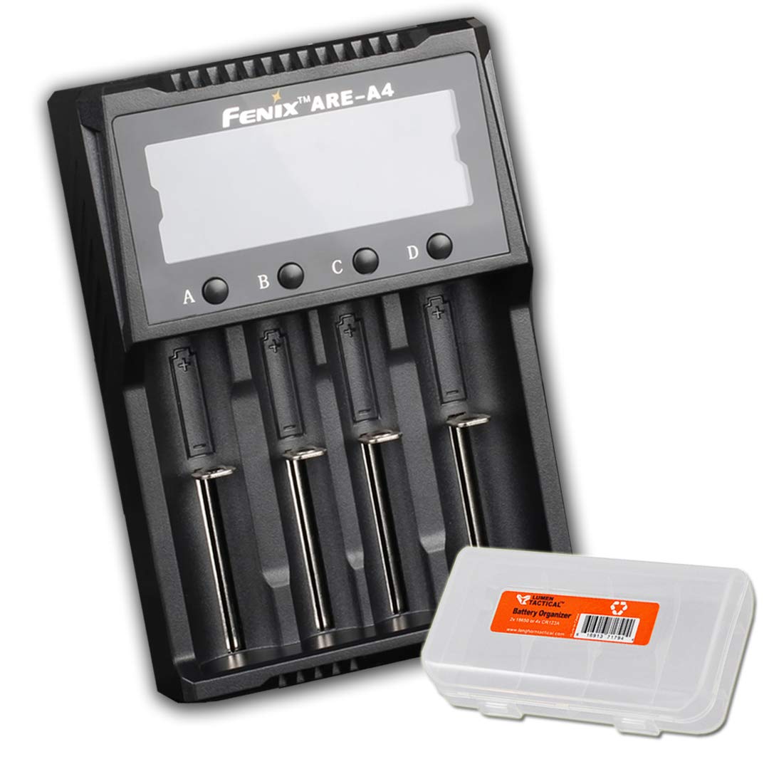 FENIX are-A4 Multifunctional Smart Battery Charger for Popular Rechargeable Batteries (18650, 21700, 16340) with LumenTac Battery Organizer