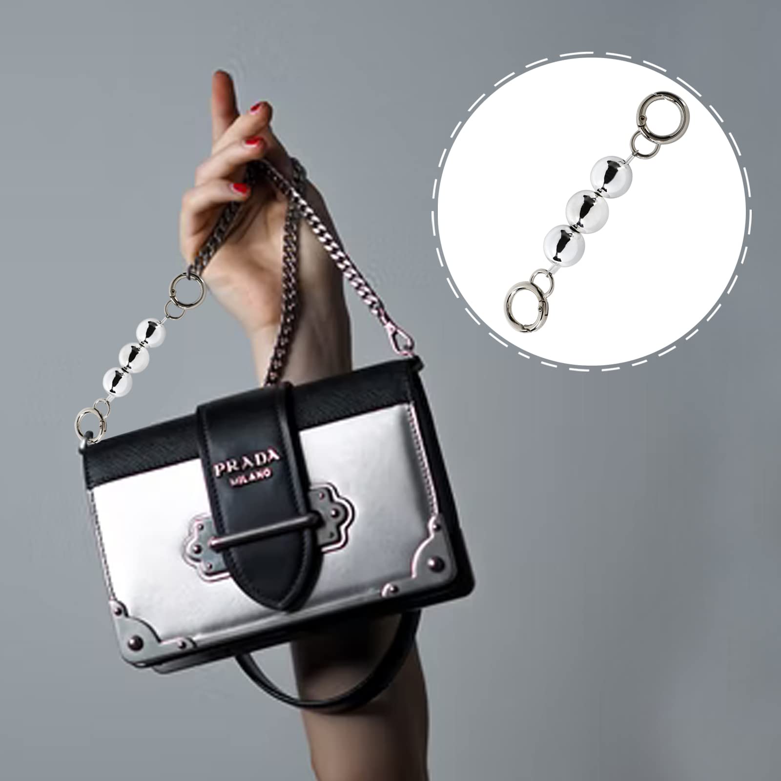 2PCS Purse Chain Strap Bead Extenders , Beaded Purse Chain Bead Extender for DIY Handbag Shoulder Bag Decoration ( Silver )