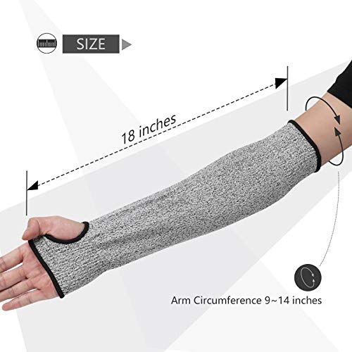 Cut Resistant Sleeves with Thumb Hole, Arm Protection Knit Sleeves, Level 5 Protection, Slash Resistant Safety Protective Sleeves, Grey, 1 Pair
