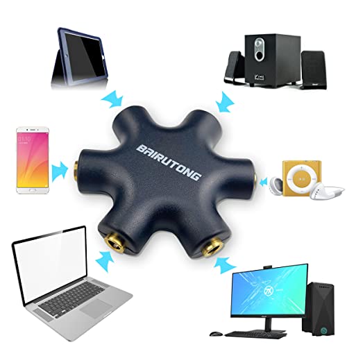 bairutong 5-Jack Multi Headphone Audio Splitter,Headphone Jack Splitter,Audio Splitter with 3.5mm Stereo Cable 20cm & 100cm,5-Pack