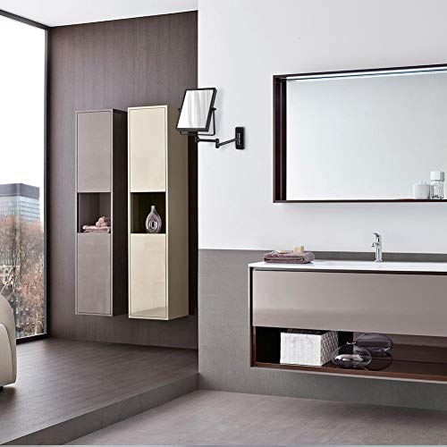QiMH 3X Magnified Wall Mounted Mirror, Rectangular 8x6 Inch with Extendable Arm | Polished Chrome Finish Double-Sided Swivel Mirror