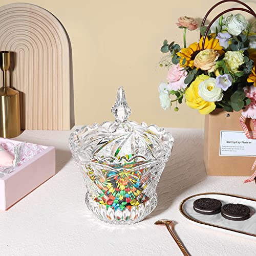 ComSaf Glass Candy Dish with Lid, Clear Large Covered Candy Bowl, Crystal Candy Jar for Home Kitchen Office Desk Christmas Gift