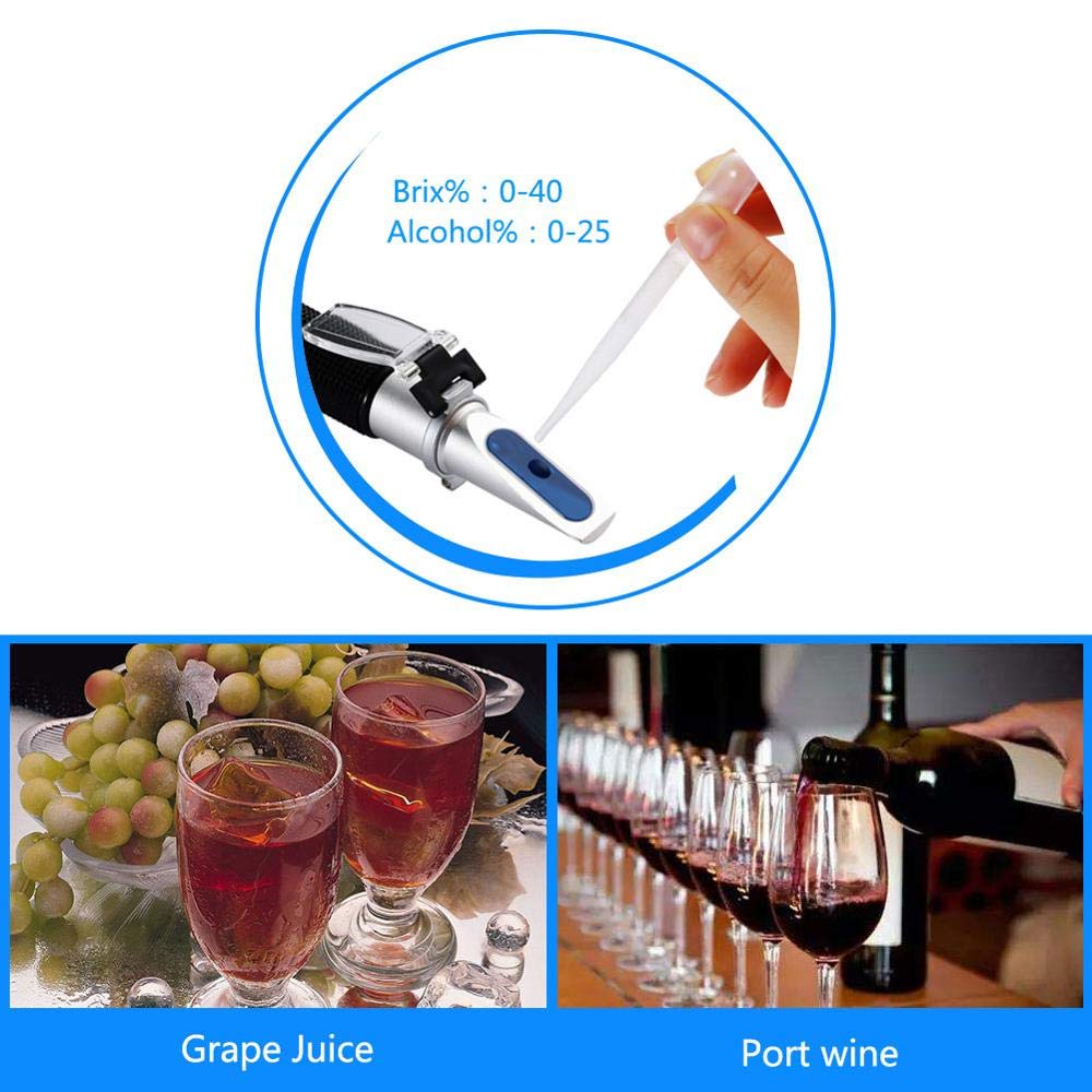 Abuycs Wine Refractometer for Testing Grape Wine Brewing, Wine Making, Measuring Sugar Content in Original Grape Juice, Predicting The Wine Alcohol Degree, Dual Scale of 0-40% Brix & 0-25% vol Alcohol