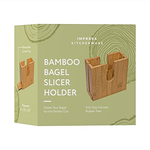 Bamboo Bagel Slicer Holder for Safe & Even Slices - Removable Bottom For Cleaning - Bagel Slicer for Small and Large Bagels with Anti-Slip Base - Bagel Holder Bread Slicer - Bagel Cutter Slicer
