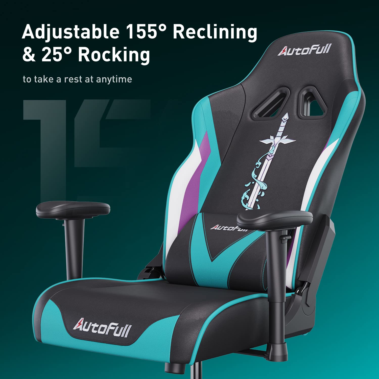 AutoFull C3 Gaming Chair Office Chair PC Chair with Ergonomics Lumbar Support, Racing Style PU Leather Multifunction Adjustable Computer Chair (Cyan)