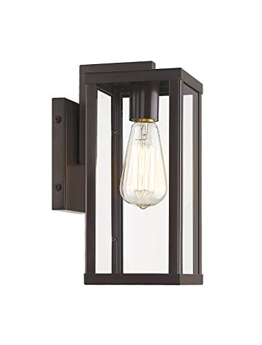 Odeums Outdoor Wall Lantern, Exterior Wall Mount Lights, Outdoor Wall Sconces, Wall Lighting Fixture in Oil Rubbed Finish with Clear Glass (Oil Rubbed Bronze-Wall Light, 2 Pack)