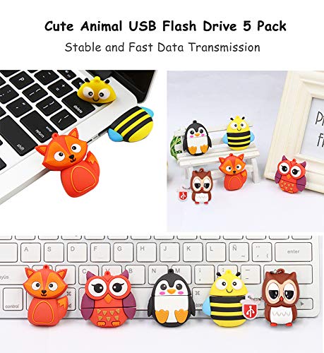 Cute Animal Shaped USB Flash Drive 16GB 5 Pack, Wiedeus Cartoon Memory Stick Student Gifts Novelty Thumb Drives