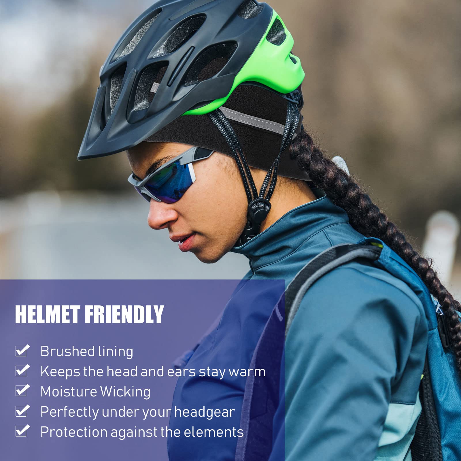 3 Pieces Reflective Fleece Running Ponytail Hat Women Safety Beanie with Ear Covers Cold Weather Skull Cap (Black, Dark Grey, Navy Blue)