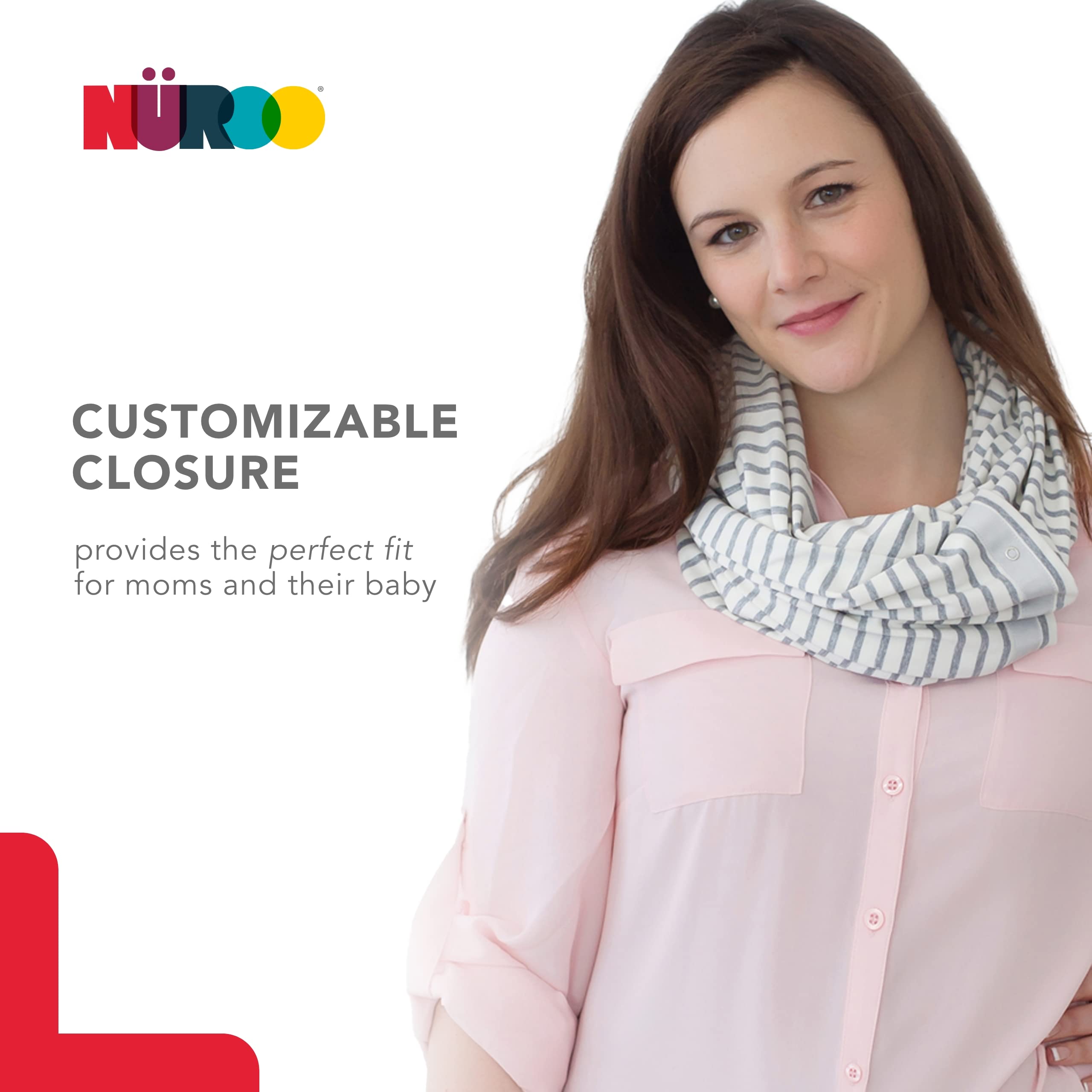 Brownmed - NuRoo Nursing Scarf - Nursing Cover for Breastfeeding Moms - Breastfeeding Supplies for Nursing & Baby Essentials - Baby Stuff - Gray Stripe