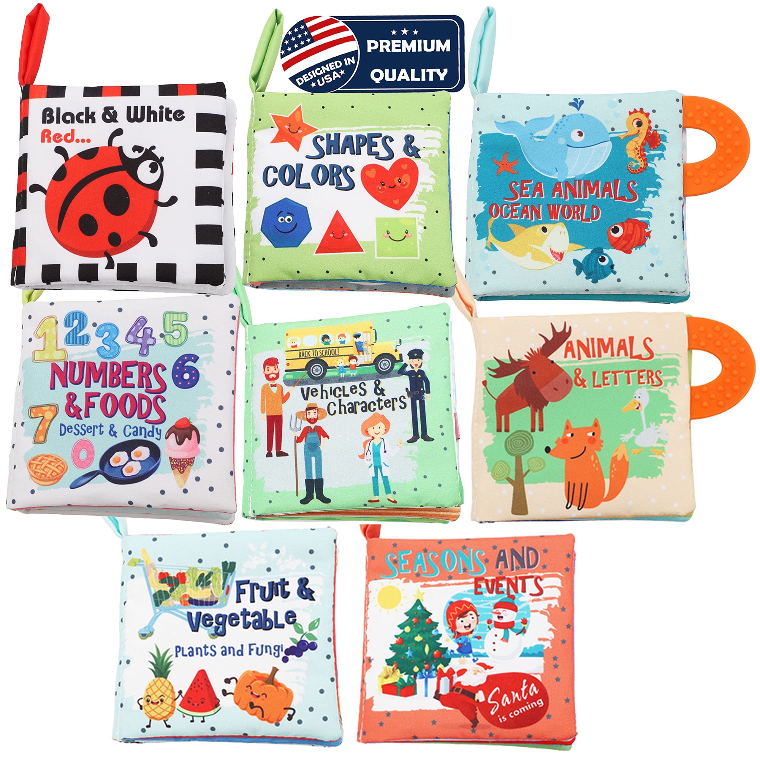 Baby Books Toys Gifts, Touch and Feel Cloth Crinkle Books for Babies,Infant Toddler Baby 0-3-6-12-18 Months,Early Learning Toys 6 to 12 Months 1-2 Years Old,Christmas Shower Gift for Boys Girls,8 PCS