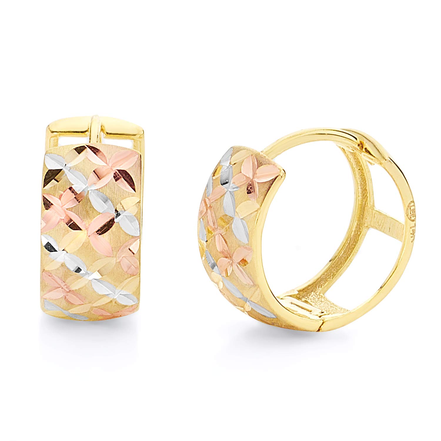 14k Tri Color Gold 5mm Huggies Hoop Earrings (12 x 12mm)