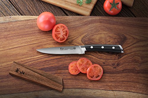 Cangshan TS Series 1020588 Swedish 14C28N Steel Forged 5-Inch Serrated Utility Knife and Wood Sheath Set