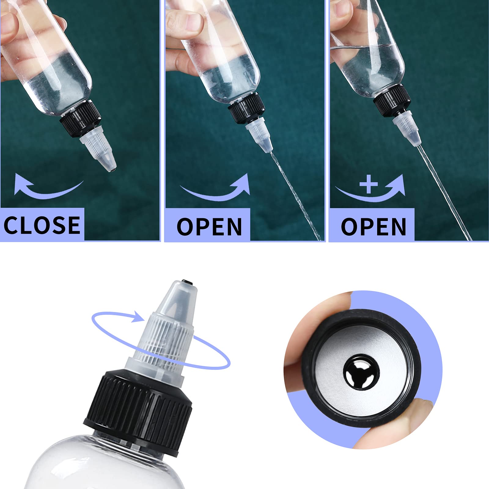 Shekure 32 Pack Plastic Squeezing Bottles, Clear Oil Dispenser Dropper Bottle Applicator with Twist Top Cap and Leak-Proof Inner Gasket for Crafts, Art, Glue, Paint and More