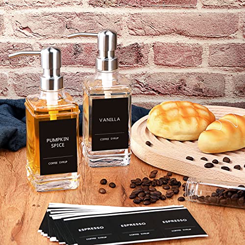 54 Pieces Coffee Syrup Labels Coffee Bar Labels Black Minimalist Labels Stickers for Organization Labels Waterproof Labels for Glass Coffee Labels for Coffee Syrup Bottles