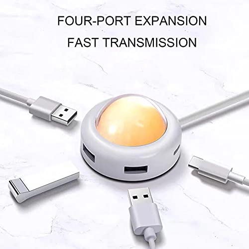 SHYPT Mini 4 USB Port Hub Extension Cable Splitter High Speed Transmission with LED Night Light for Computer Mobile Phone (Color : White)