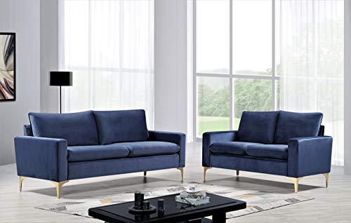 Container Furniture Direct Carrie Ultra Modern Living Room Velvet Upholstered Tufted Loveseat, 54.72", Dark Blue