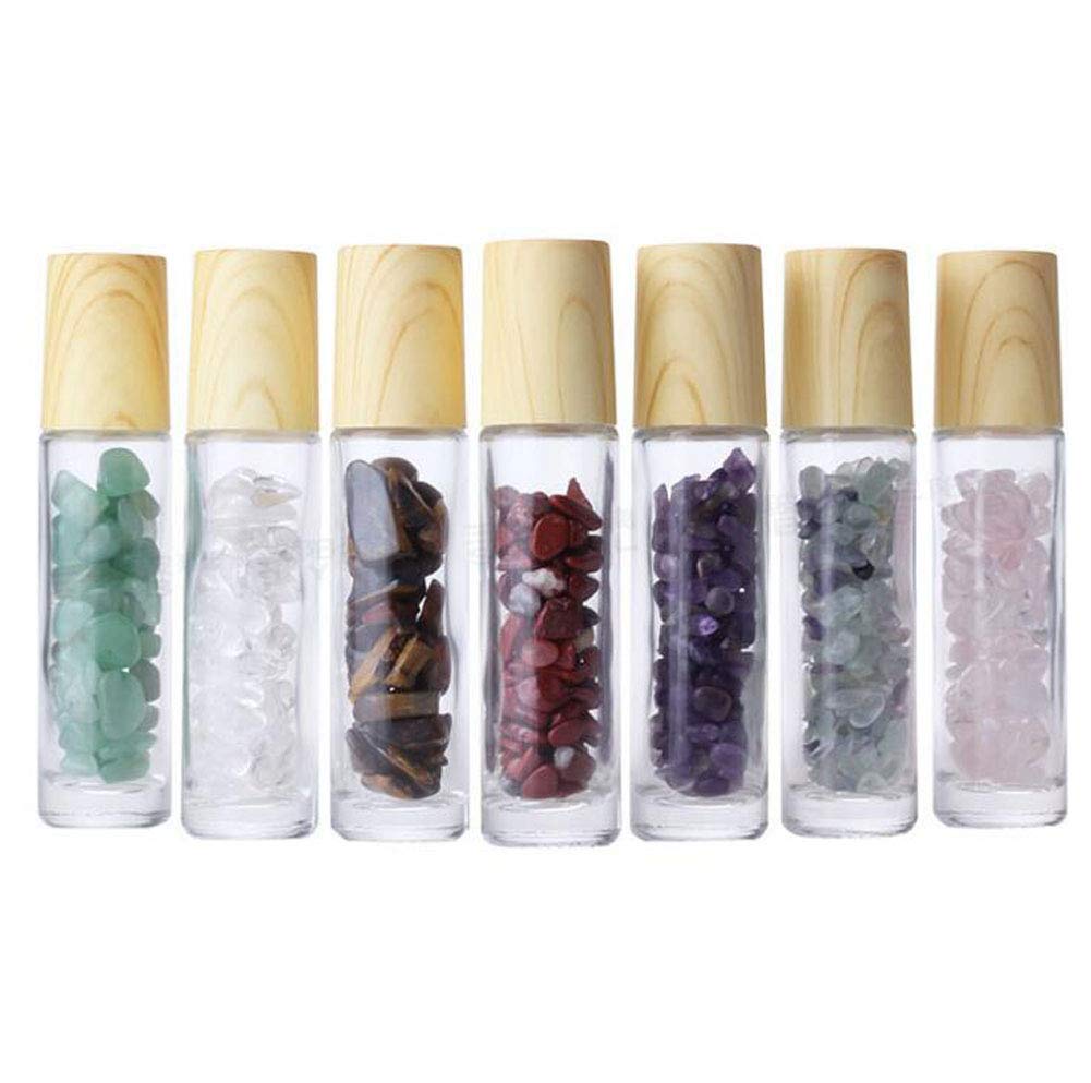 Glass Roller Bottle With Gemstone Roller Balls,10ml Roll On Bottles Essential Oil Roller Bottles Travel Sample Bottles With Crystal Chips Inside For Oil Perfume 10 Pcs