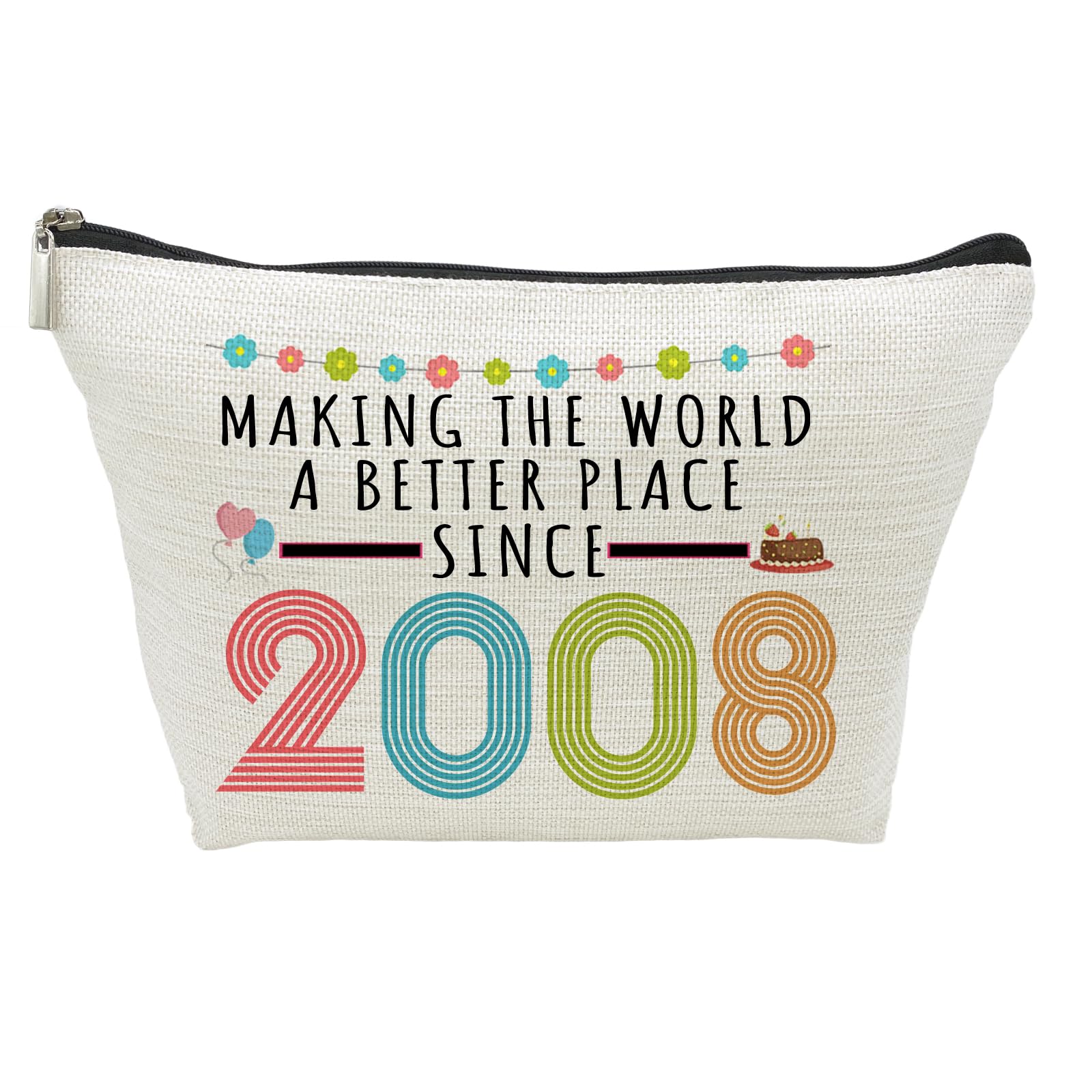 16th Birthday Gifts for Girls, Funny 16 Year Old Gift Makeup Bag, 2008 16th Birthday Makeup Bags for Her, Teens, Sister, Daughter, Niece, Granddaughter, Making The World a Better Place Since 2008