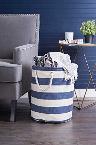 DII Collapsible Laundry Hamper/Storage Basket, Stripe Woven Paper, Nautical Blue Stripe, Large
