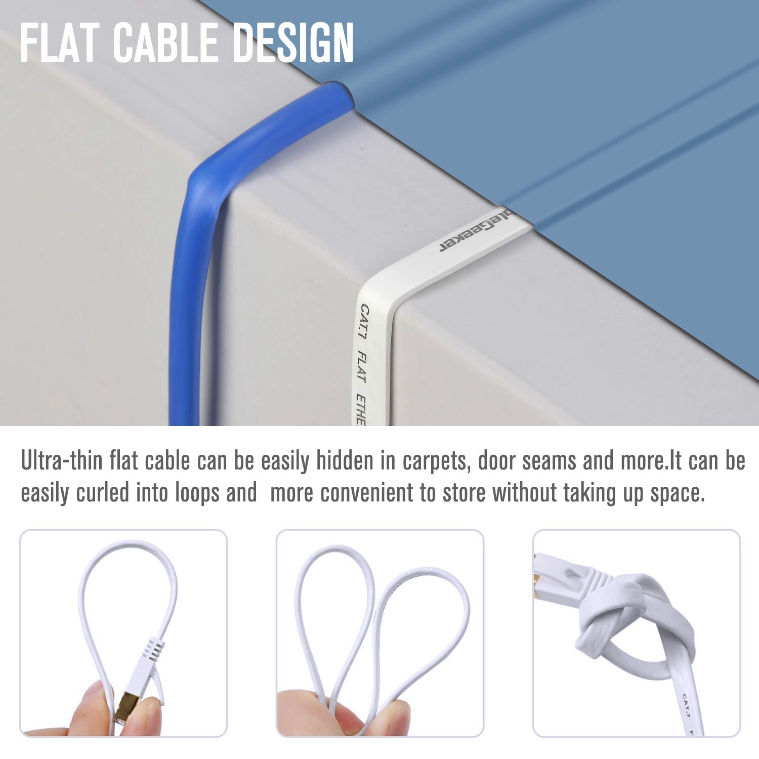 Cat 7 Shielded Ethernet Cable 5 ft 6 Pack (Highest Speed Cable) Cat7 Flat Ethernet Patch Cables - Internet Cable for Modem, Router, LAN, Computer - Compatible with Cat 5e,Cat 6 Network