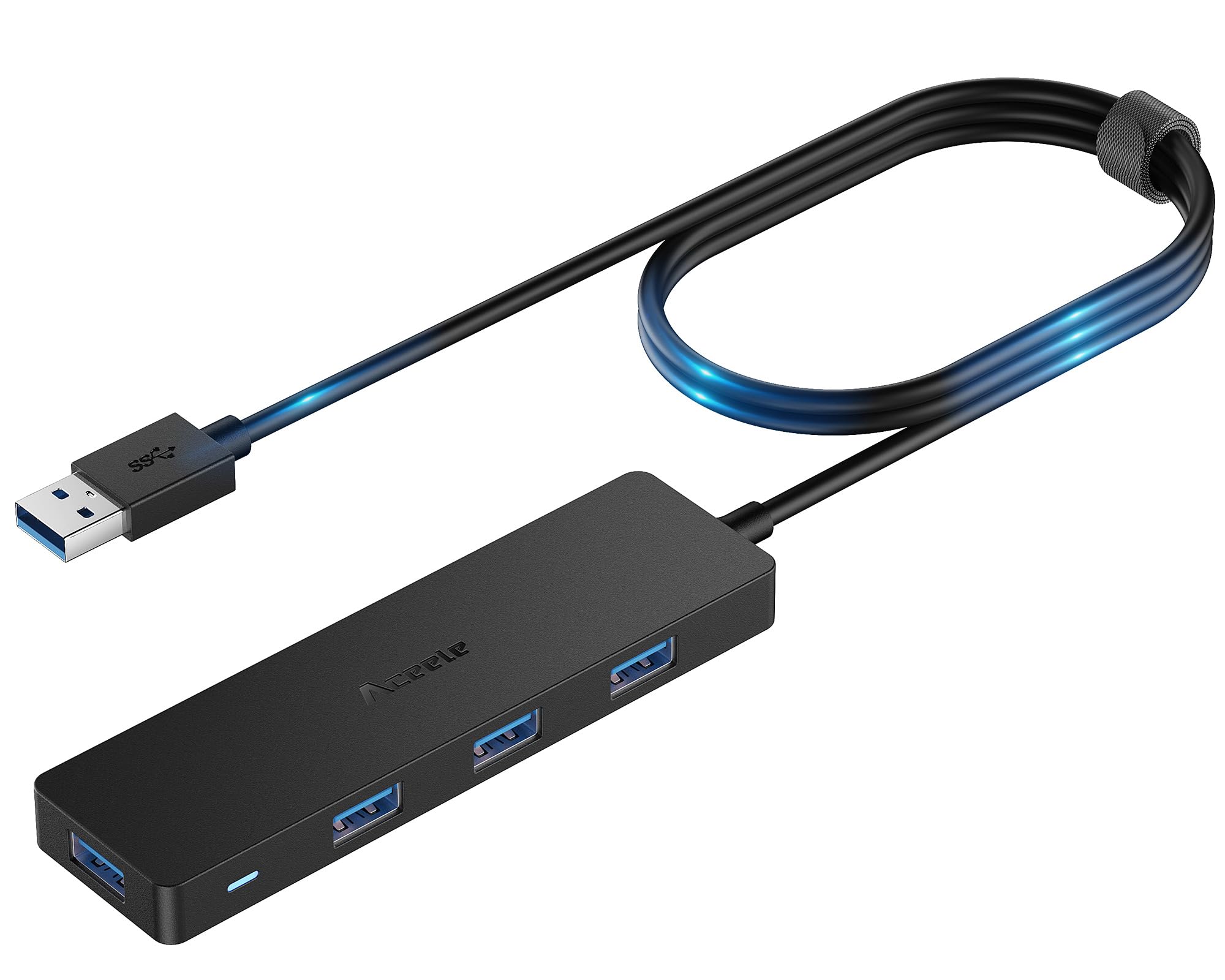 Aceele 6 in 1 USB 3.0 Hub Bundle of 4 in 1 USB 3.0 Hub, 4ft Extended Long Cable, Ultra-Slim Multiport Expander for Desktop Computer PC, Laptop, Chromebook, Mac Mini, iMac, PS4, Flash Drive Data