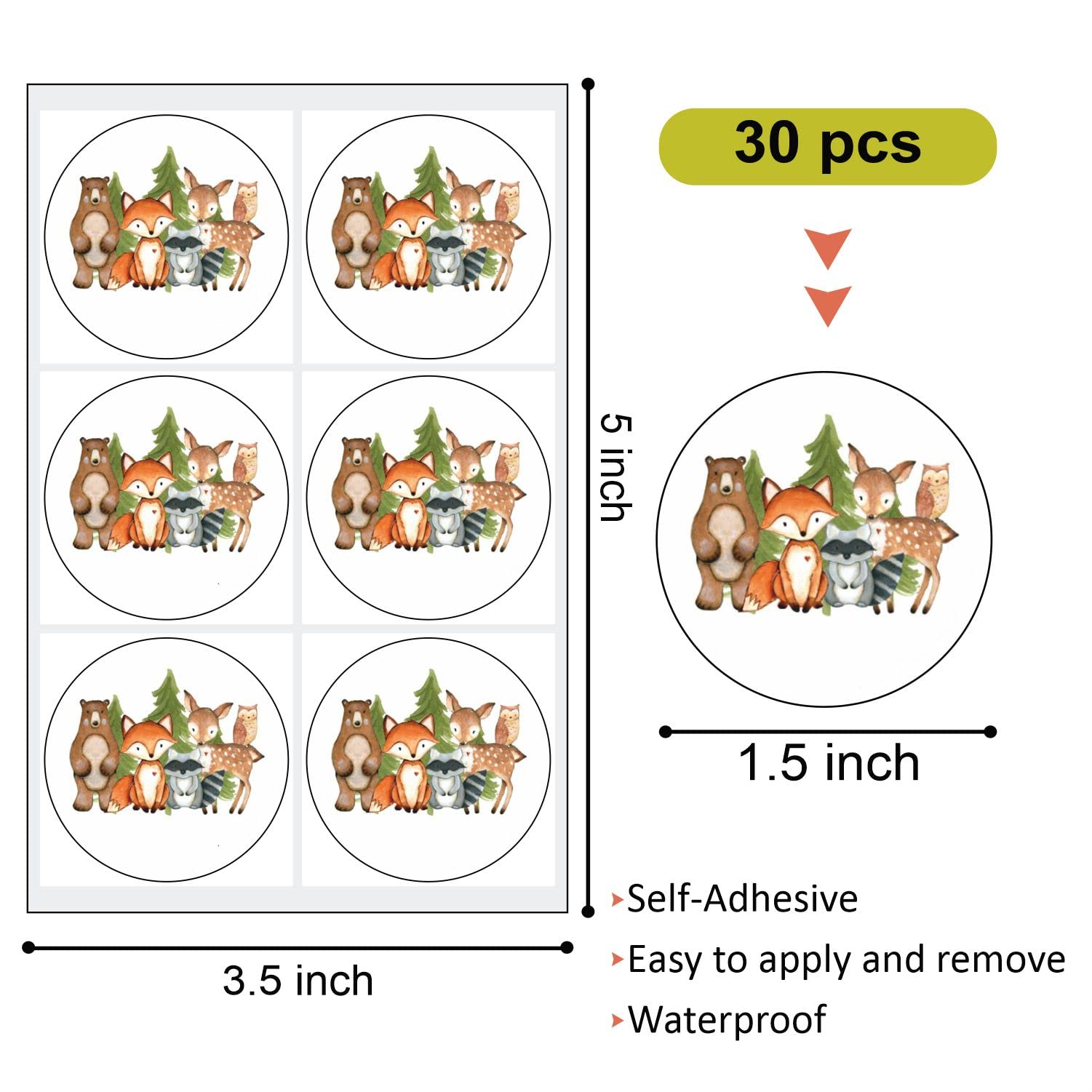 30 pcs Woodland Girl Raccoon Birthday Baby Stickers Envelope Seals Labels Round Tags, Stamps Sticker for Gift Cards, Envelopes, Boxes for Holiday, Birthday, Christmas