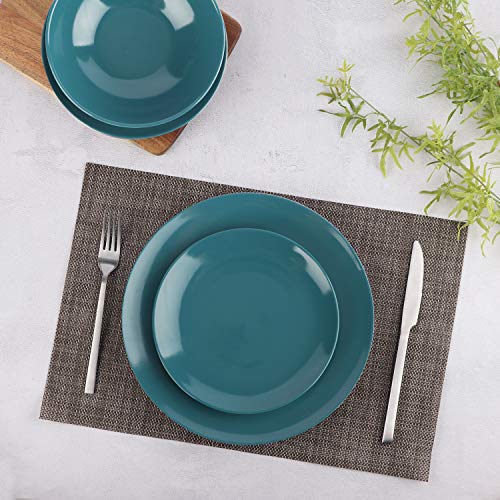 Amazon Basics 18-Piece Stoneware Dinnerware Set - Deep Teal, Service for 6