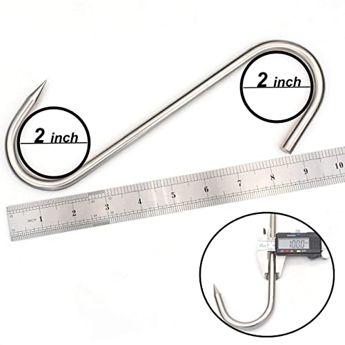 HONSHEN 10 Inch Meat Hook, Heavy Duty 10mm S-Hooks Stainless Steel Meat Processing Butcher Hooks (10mm10inch)