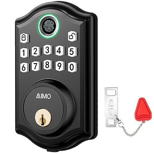 AIMO Fingerprint Door Lock,Keyless Entry Door Lock with Keypad,Full-Metal Electronic Deadbolt,IP65 Waterproof,Auto Lock, Anti Peeking Password, Easy Installation, D1,Matte Black