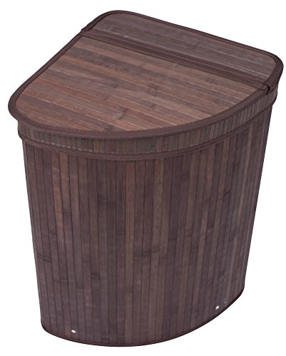 BIRDROCK HOME Corner Laundry Hamper with Lid and Cloth Liner - Bamboo - Espresso - Easily Transport Laundry Basket - Collapsible Hamper - String Handle